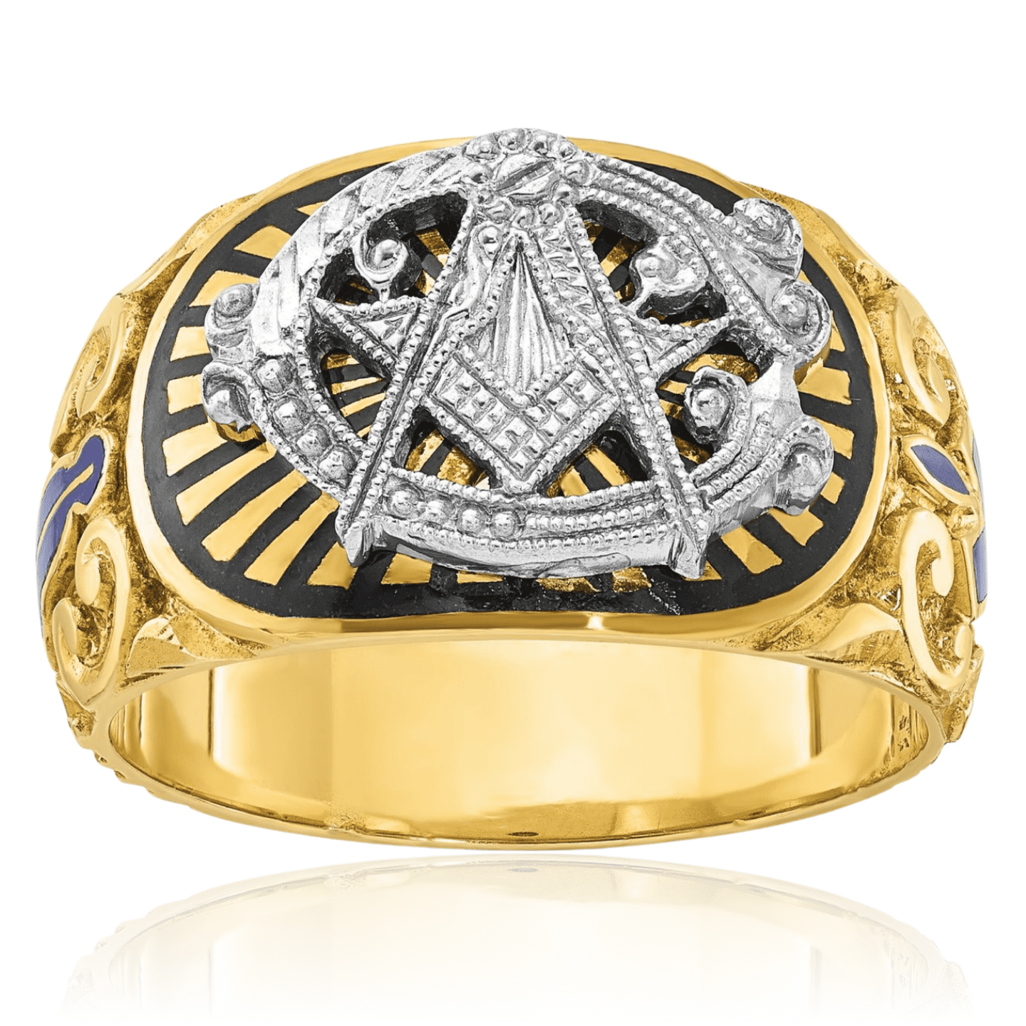 14K Solid Two Tone Gold Mens Multi-color Blue Lodge Master Mason Signet ...