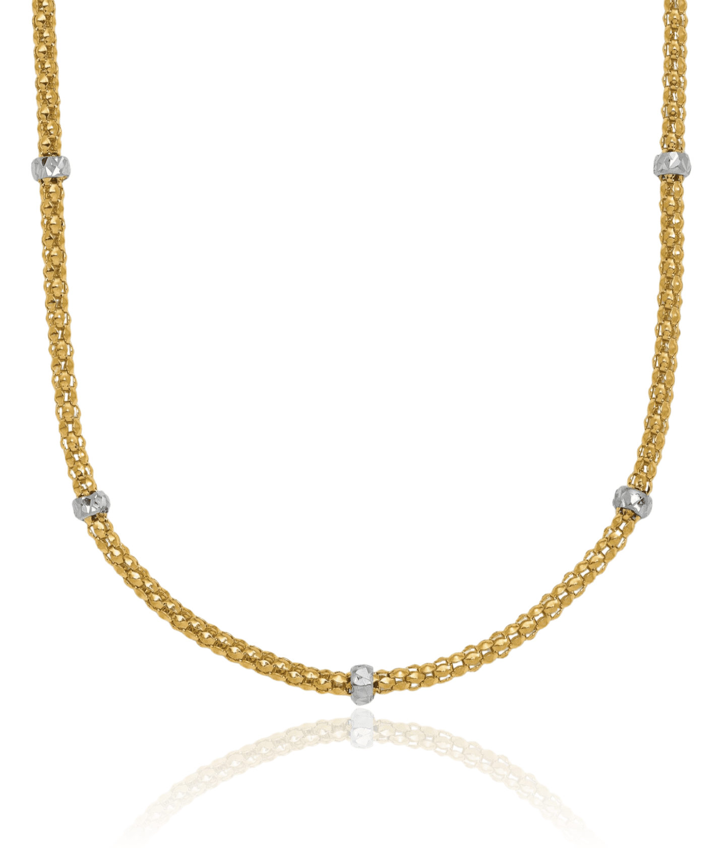 14K Solid Two Tone Gold White Bead Popcorn Link Chain Necklace ...