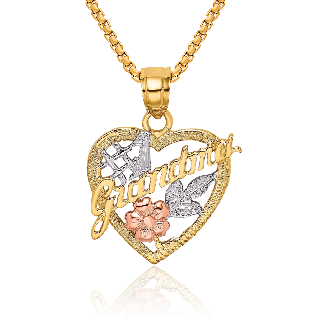 14K Solid Two Tone Gold White Best Grandma Heart Necklace Nana Charm ...