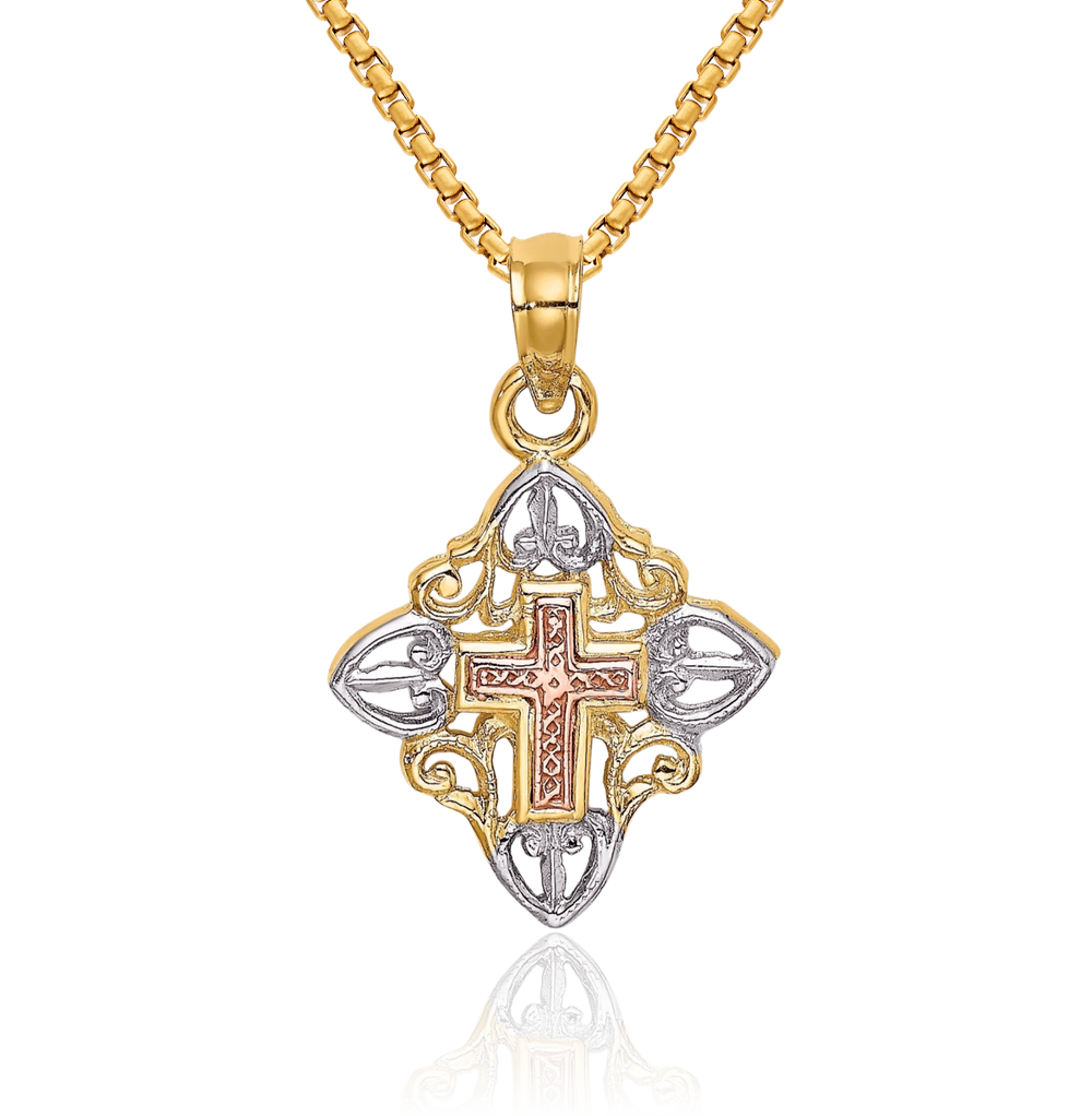 14K Solid Two Tone Gold White Latin Mexican Holy Cross Necklace ...