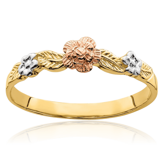 14K Solid Two Tone Gold White Rose Flower Ring - Walmart.com