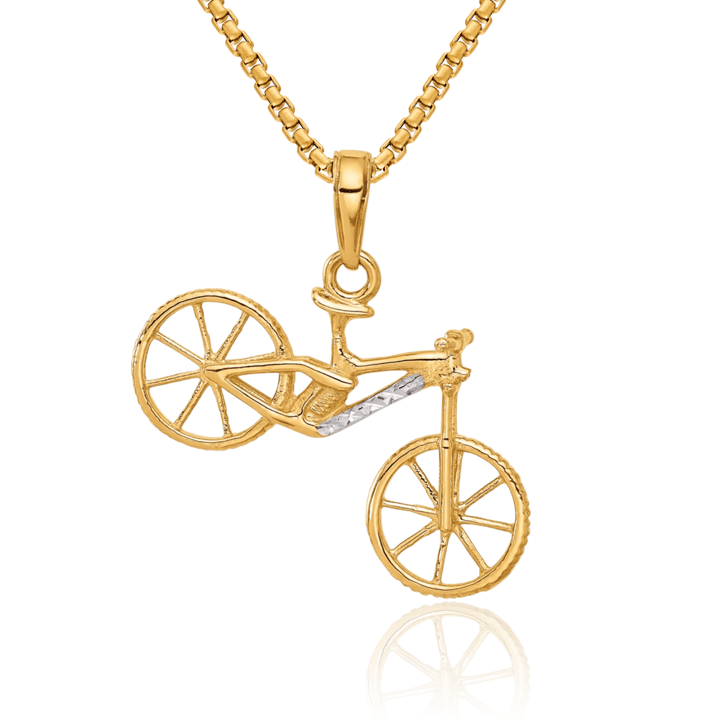 14K Solid Two Tone Yellow White Gold Bicycle Bike Necklace Chain ...