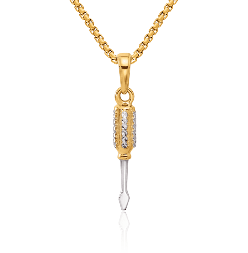 14K Solid Two Tone Yellow White Gold Flathead Screwdriver Necklace ...