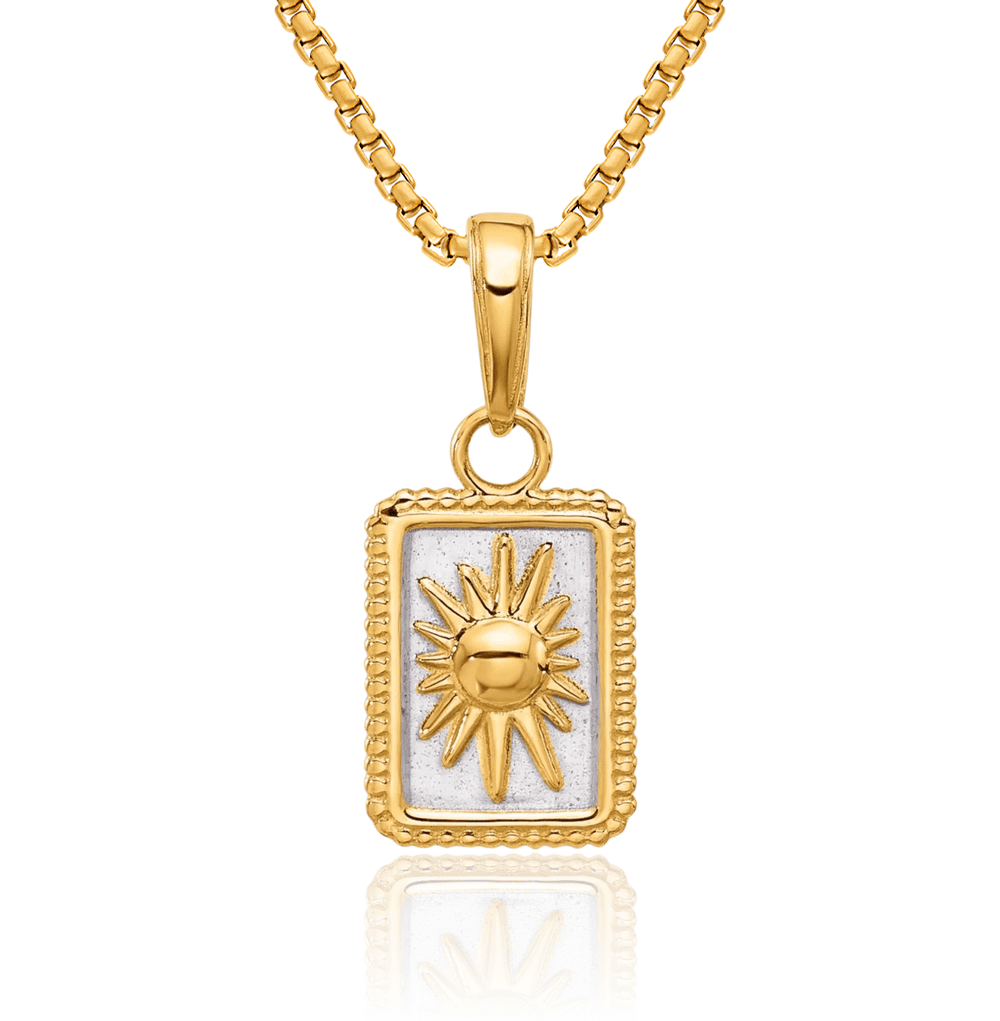 14K Solid Two Tone Yellow White Gold Sun Necklace Sunshine Pendant ...