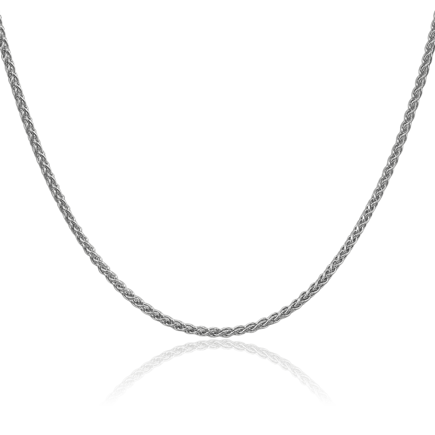 14K Solid White Gold 2.1mm Spiga Wheat Link Chain Necklace - Walmart.com