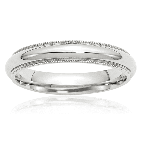 14K Solid White Gold 4mm Milgrain Half Round Comfort Fit Plain Classic ...
