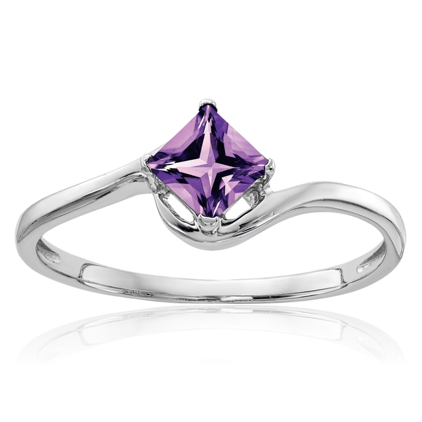 14K Solid White Gold 4mm Princess-Cut Square Purple Amethyst Solitaire ...