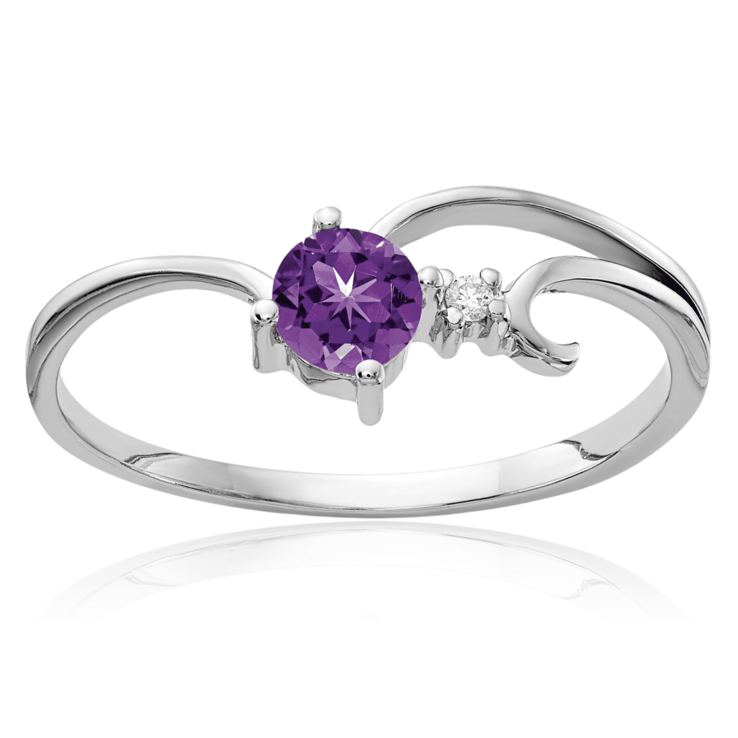 14K Solid White Gold 4mm Purple Amethyst Diamond Ring Gemstone Band ...