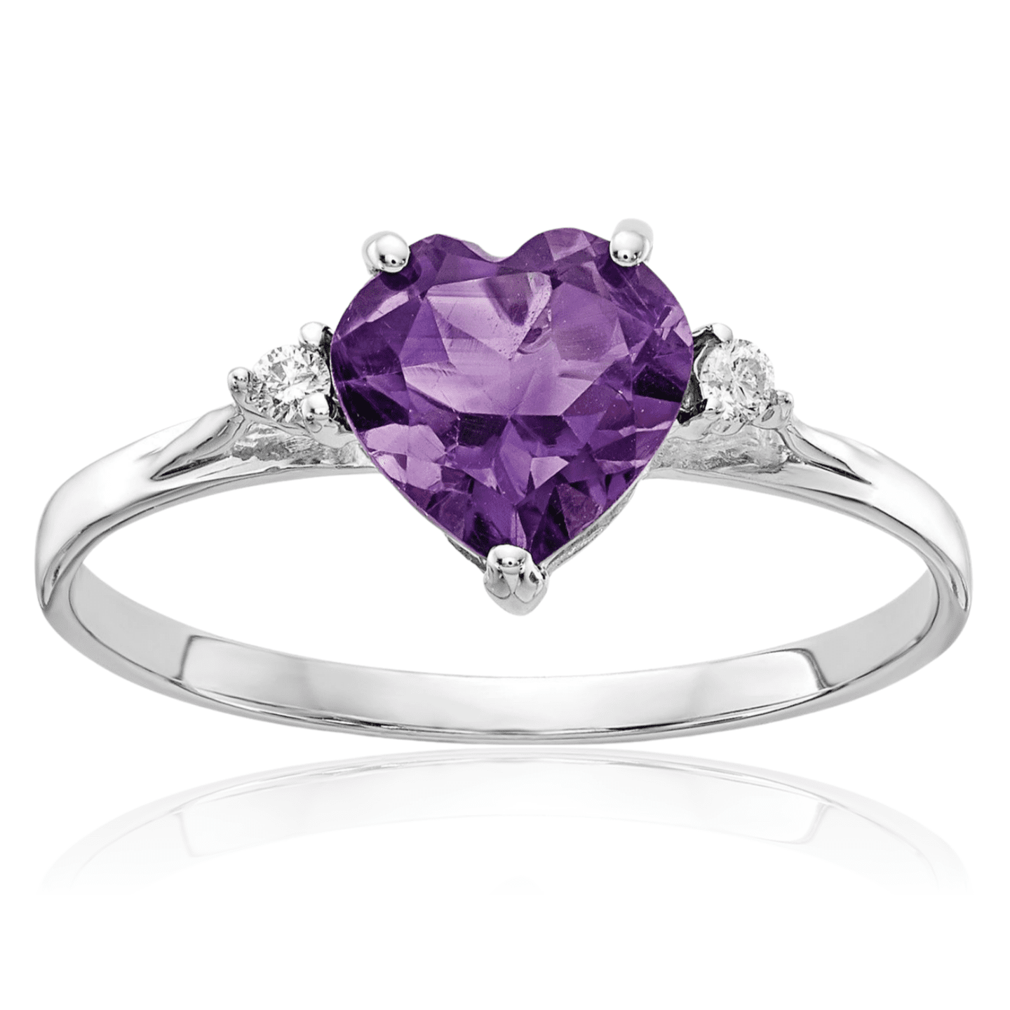 14K Solid White Gold 7mm Heart Purple Amethyst Diamond Ring Gemstone ...