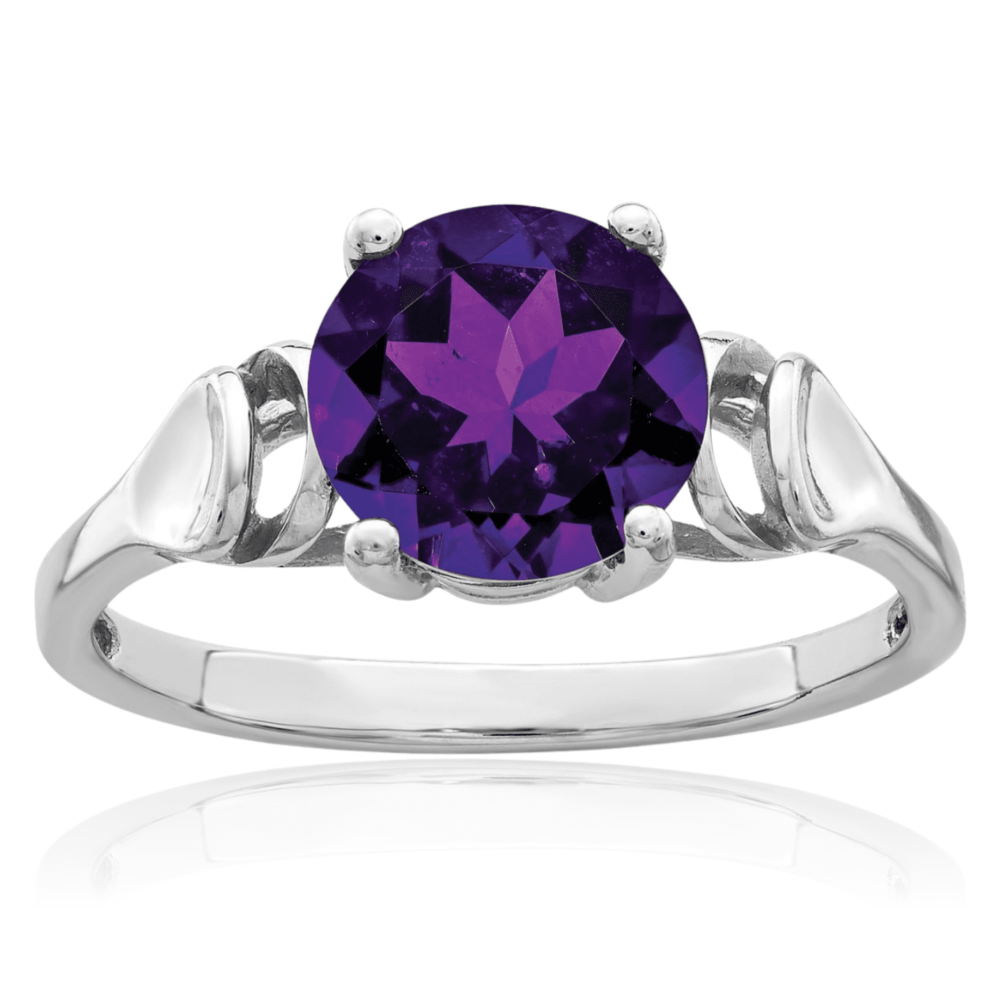 14K Solid White Gold 8mm Purple Amethyst Ring Gemstone Band February ...