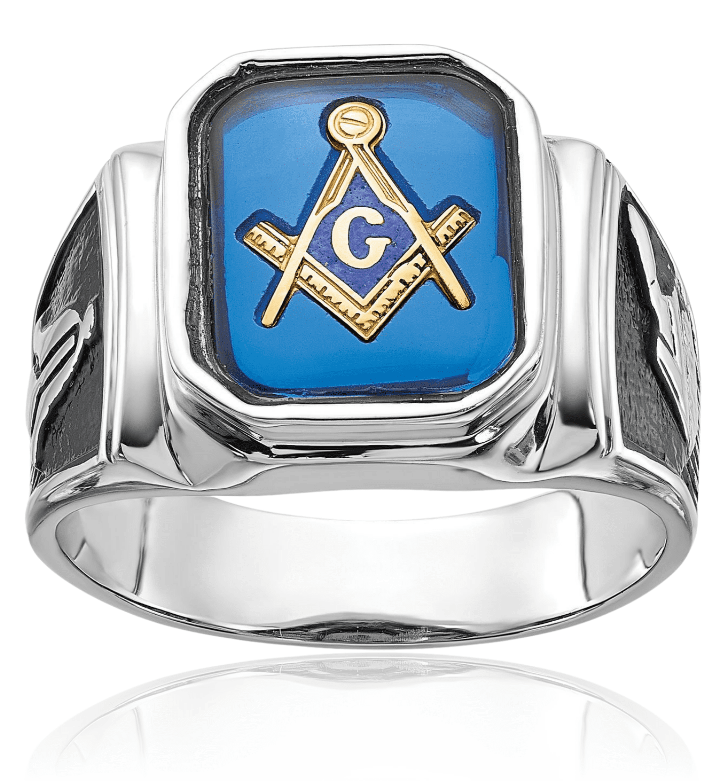 14K Solid White Gold Black Blue Spinel Master Mason Signet Freemason ...
