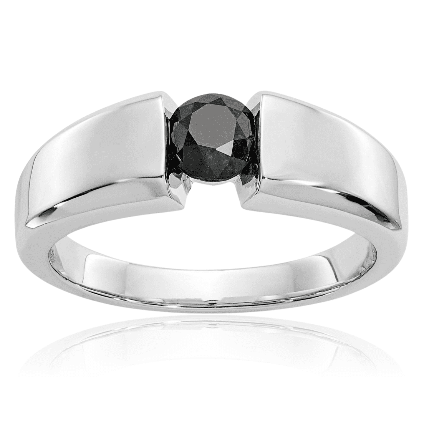 14K Solid White Gold Black Diamond Mens Ring - Walmart.com