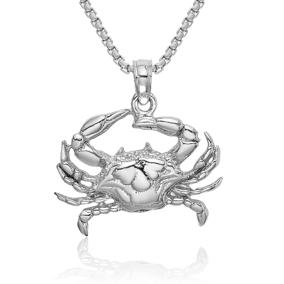 14K Solid White Gold Blue Crab Claw Necklace Chain Pendant Charm with chain 24inch - Walmart.com