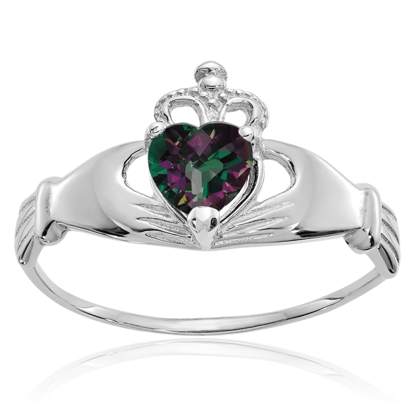 14K Solid White Gold Cubic Zirconia CZ Heart Irish Claddagh Celtic Ring ...