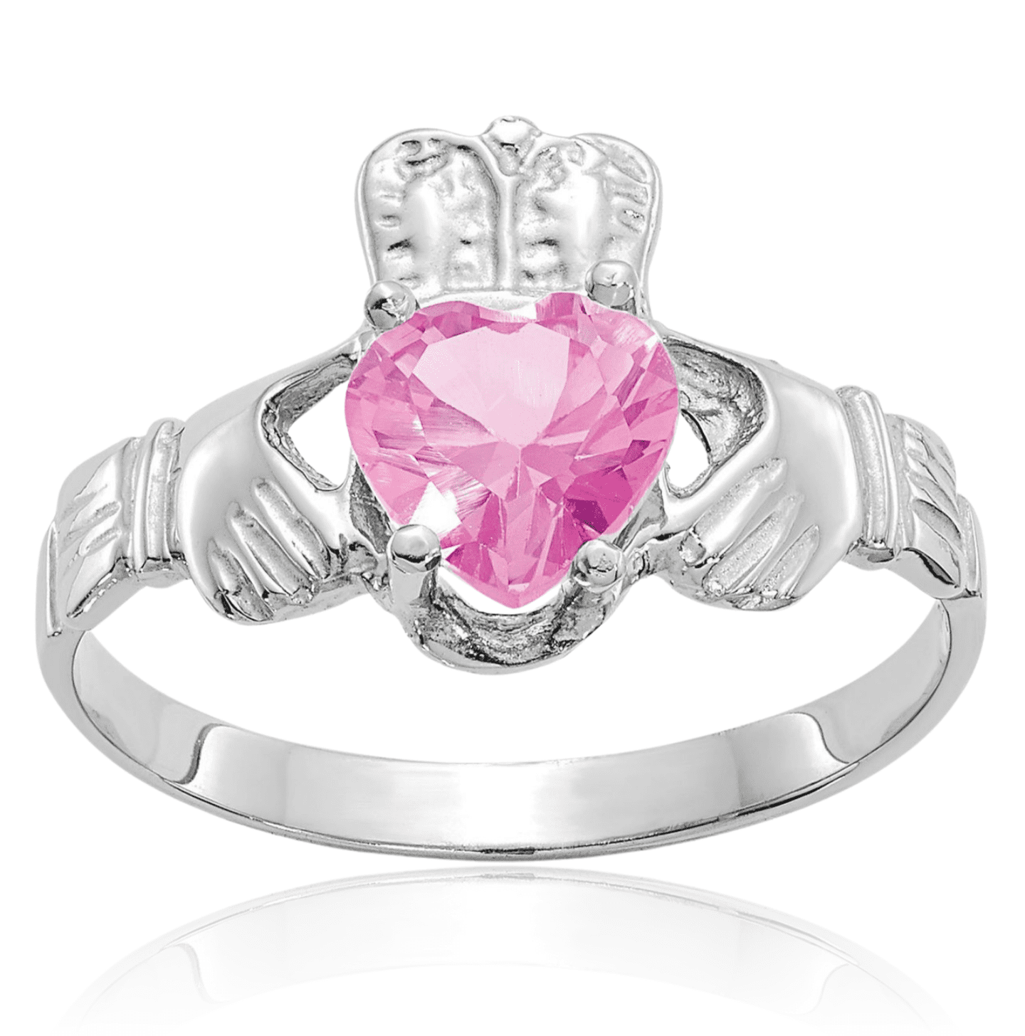 14K Solid White Gold Cubic Zirconia CZ Heart Irish Claddagh Celtic Ring ...