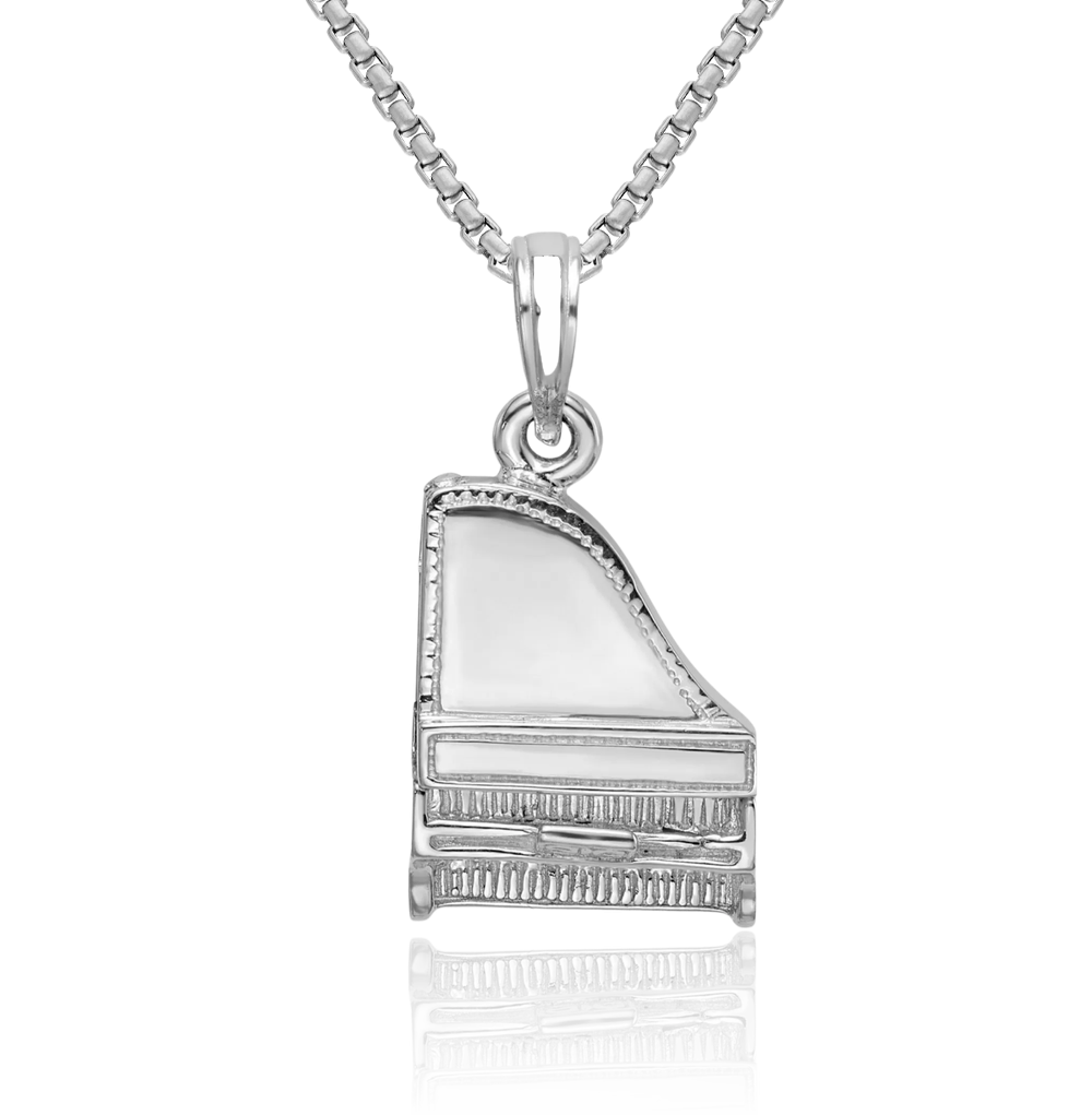 14K Solid White Gold Grand Piano Necklace Chain Pendant Charm with ...