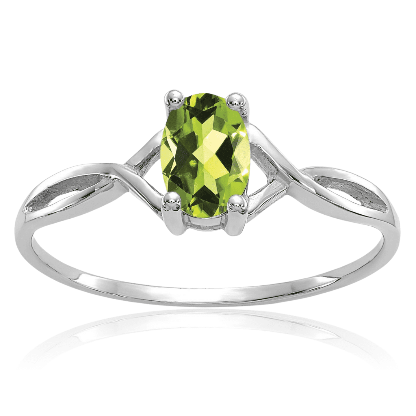 14K Solid White Gold Green Peridot Ring August Birthstone Jewelry ...