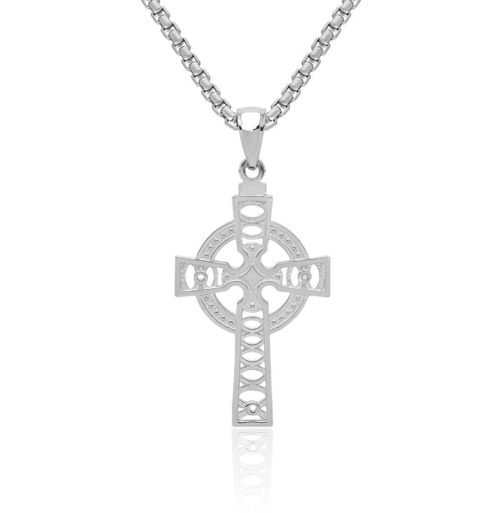 14K Solid White Gold Heart Irish Claddagh Celtic Iona Holy Cross ...