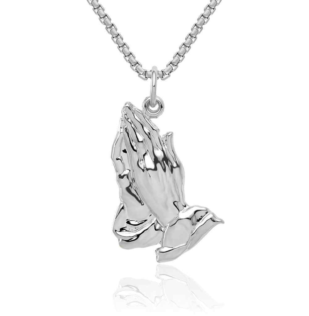 14K Solid White Gold Jesus Christ Praying Hands Lord Serenity Prayer ...