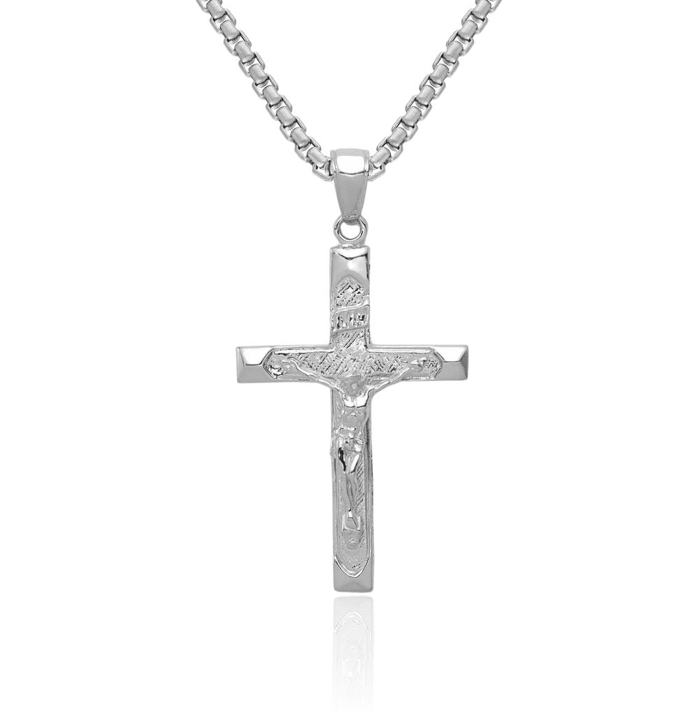 14K Solid White Gold Lord Jesus Christ Crucifix Holy Cross Necklace ...