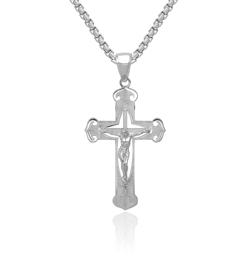 14K Solid White Gold Lord Jesus Christ Crucifix Holy Cross Necklace ...