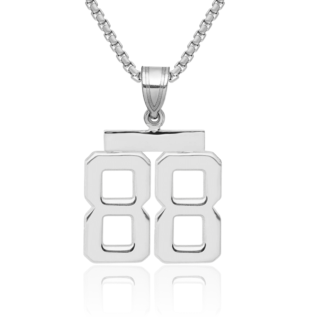 14K Solid White Gold Medium Number 88 Necklace Chain Pendant Charm ...