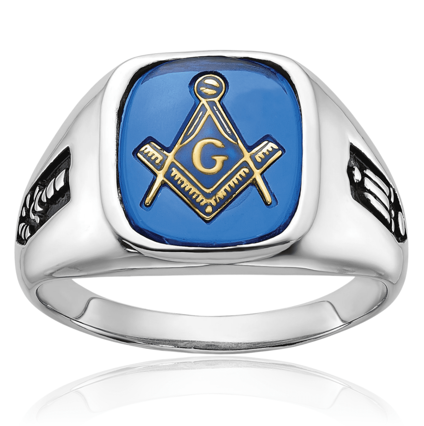 14K Solid White Gold Mens Black Blue Spinel Master Mason Signet ...