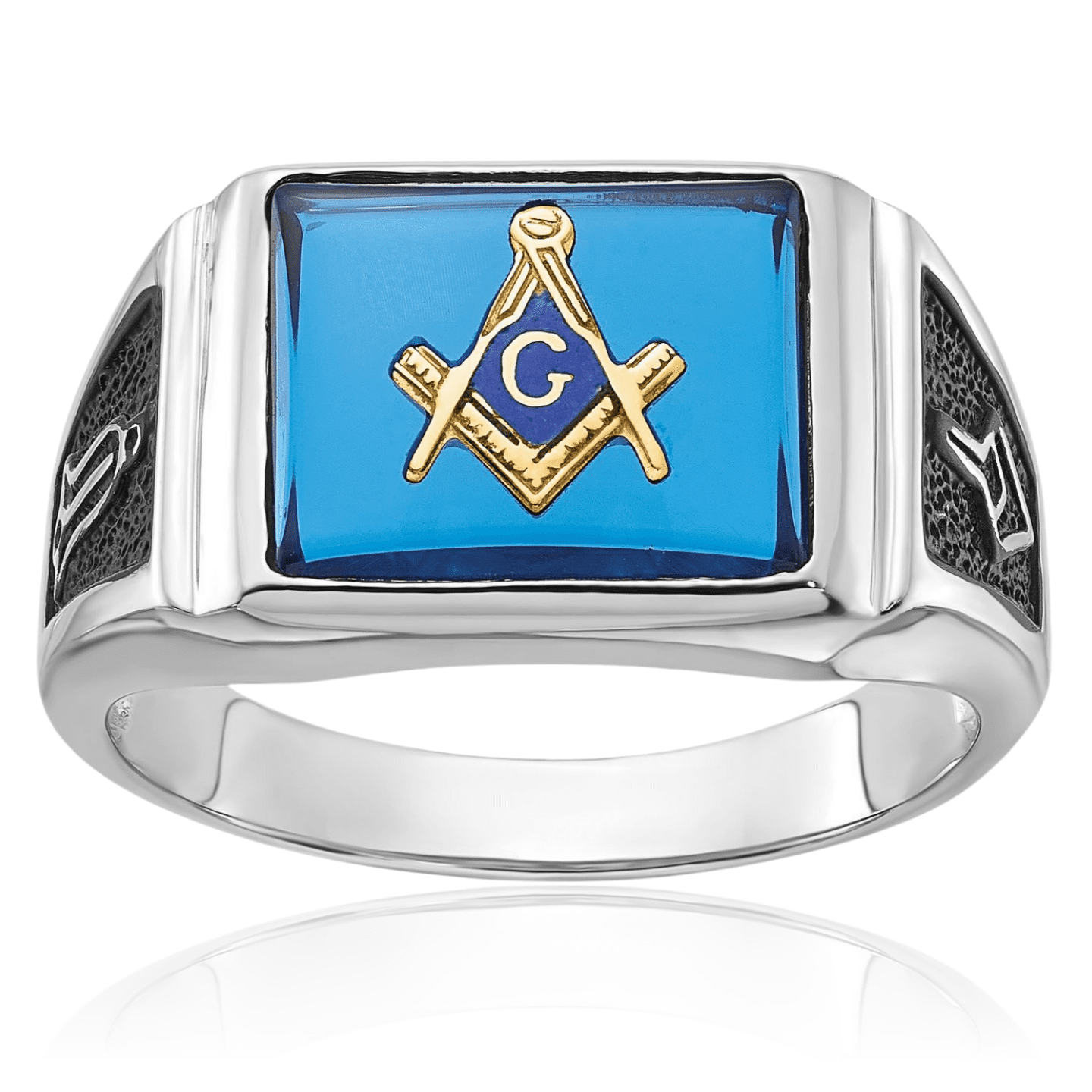 14K Solid White Gold Mens Black Blue Spinel Master Mason Signet ...