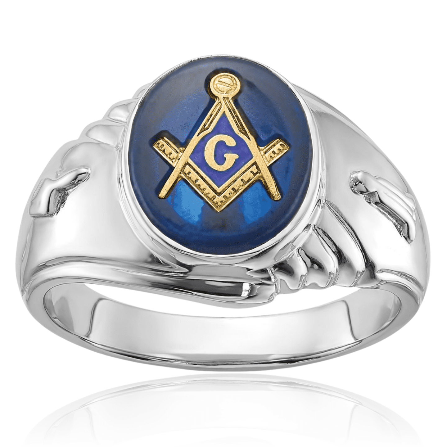 14K Solid White Gold Mens Blue Spinel Master Mason Signet Freemason ...