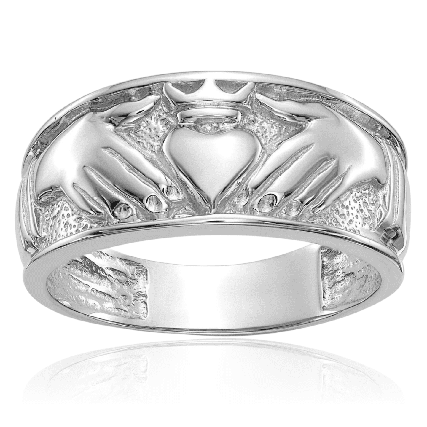 14K Solid White Gold Mens Heart Irish Claddagh Celtic Ring Jewelry ...