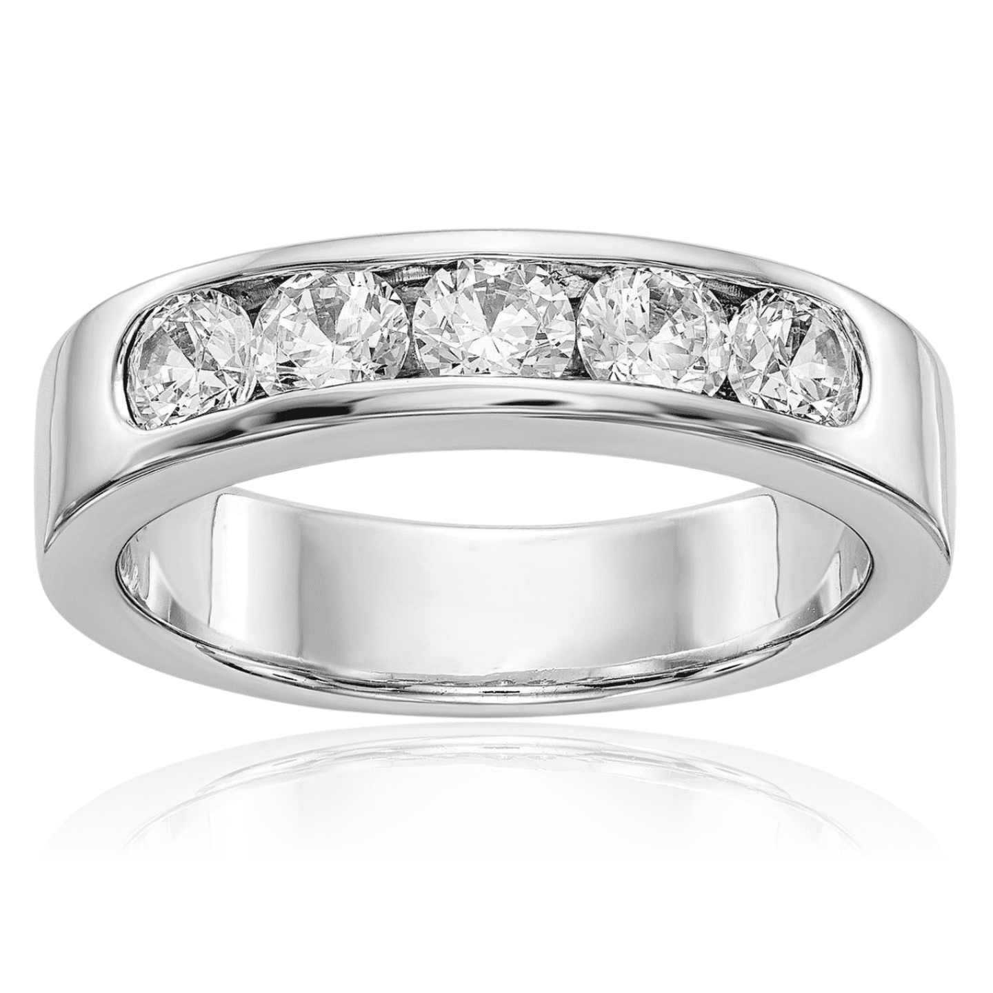 14K Solid White Gold Mens Lab Diamond 5 Stone Channel Wedding Band Ring ...