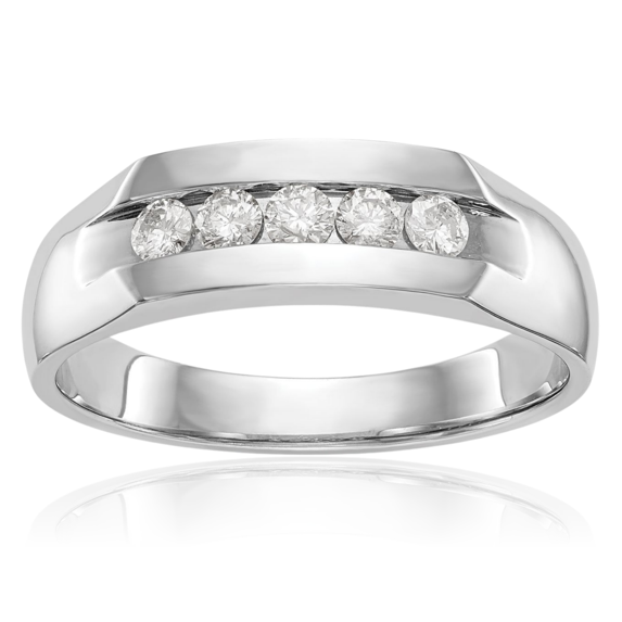 14K Solid White Gold Mens Lab Diamond Five Stone Channel Wedding Band ...