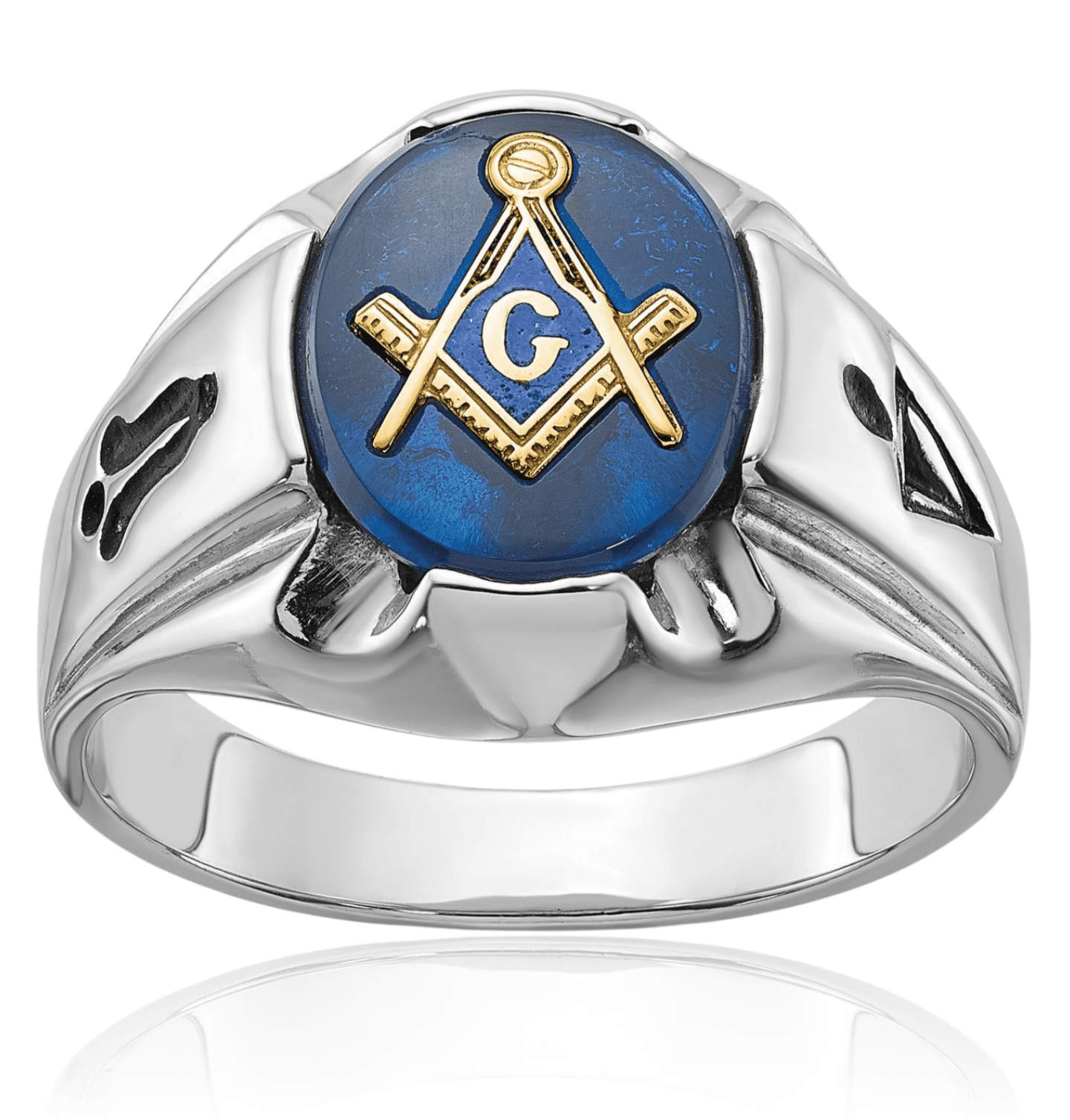 14K Solid White Gold Mens Vintage Blue Spinel Master Mason Signet ...