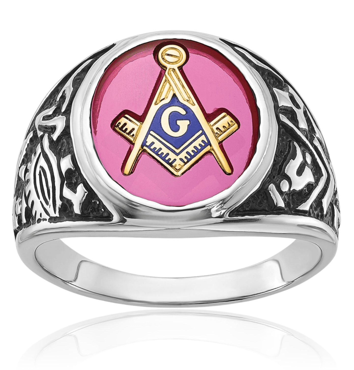 14K Solid White Gold Mens Vintage Lab Red Ruby Master Mason Signet ...