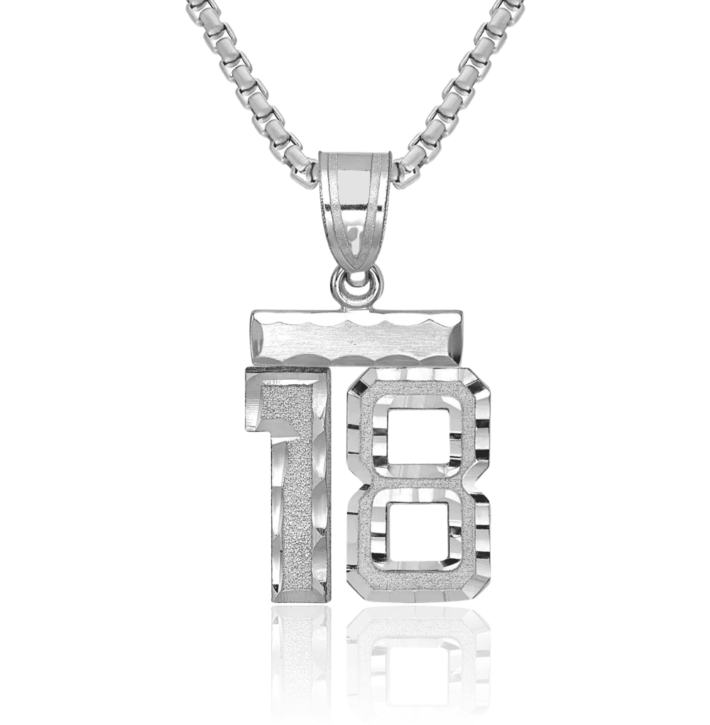 14K Solid White Gold Number 18 Necklace Chain Pendant Charm - Walmart.com