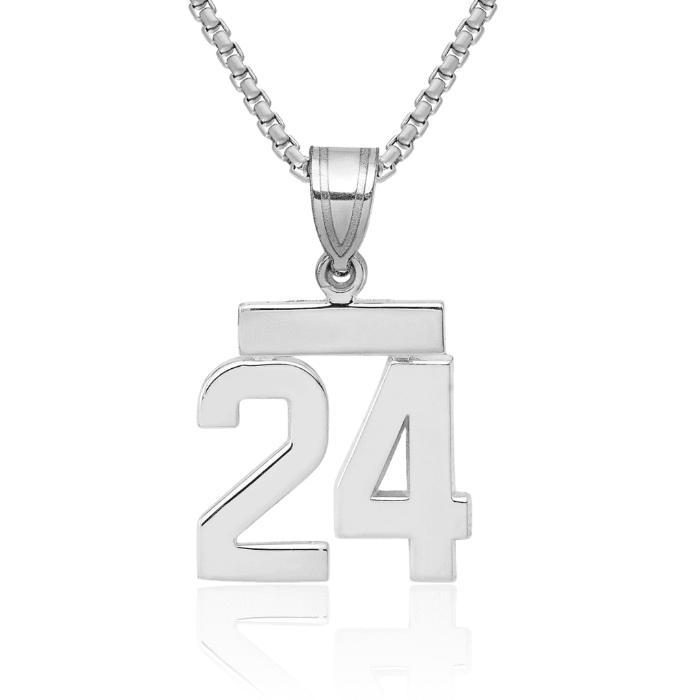 14K Solid White Gold Number 24 Necklace Chain Pendant Charm - Walmart.com