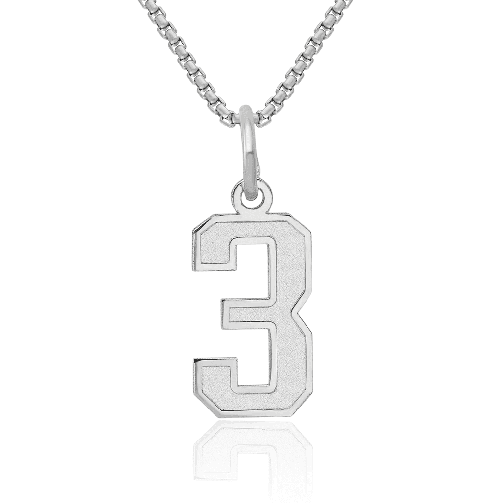 14K Solid White Gold Number 3 Necklace Chain Pendant Charm - Walmart.com