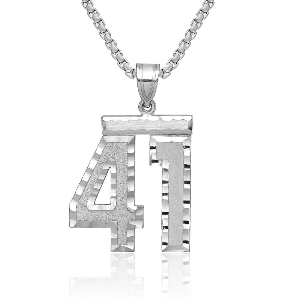 14K Solid White Gold Number 41 Necklace Chain Pendant Charm with chain ...