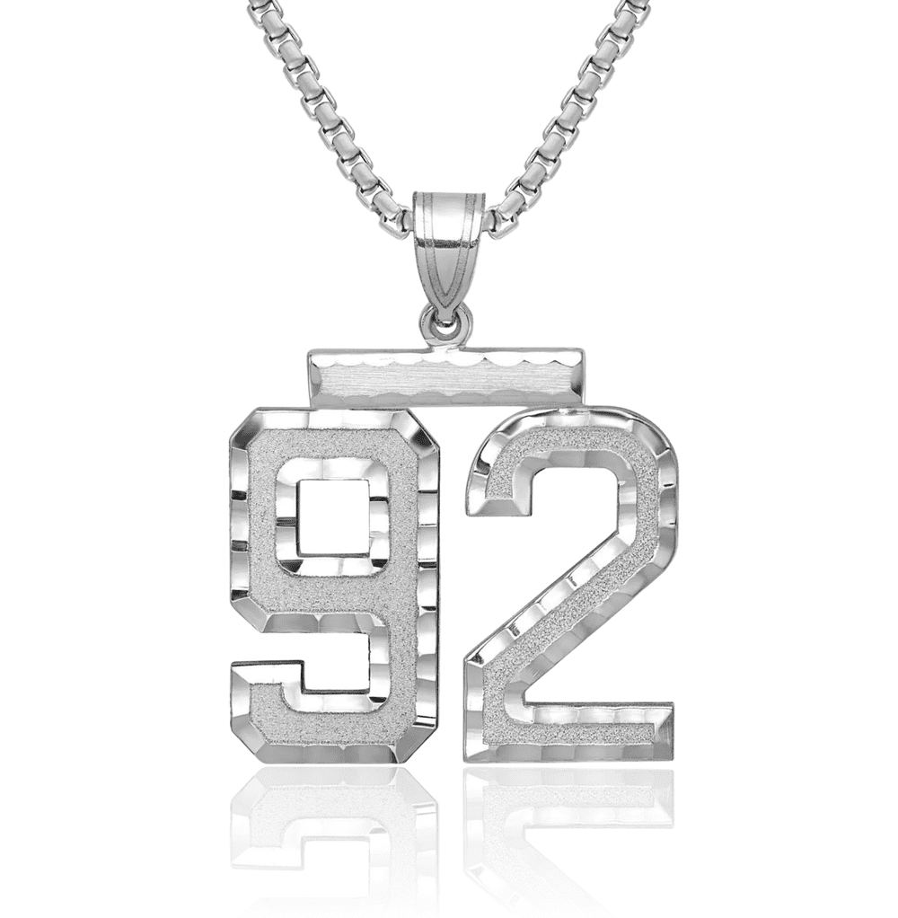 14K Solid White Gold Number 92 Necklace Chain Pendant Charm with chain ...
