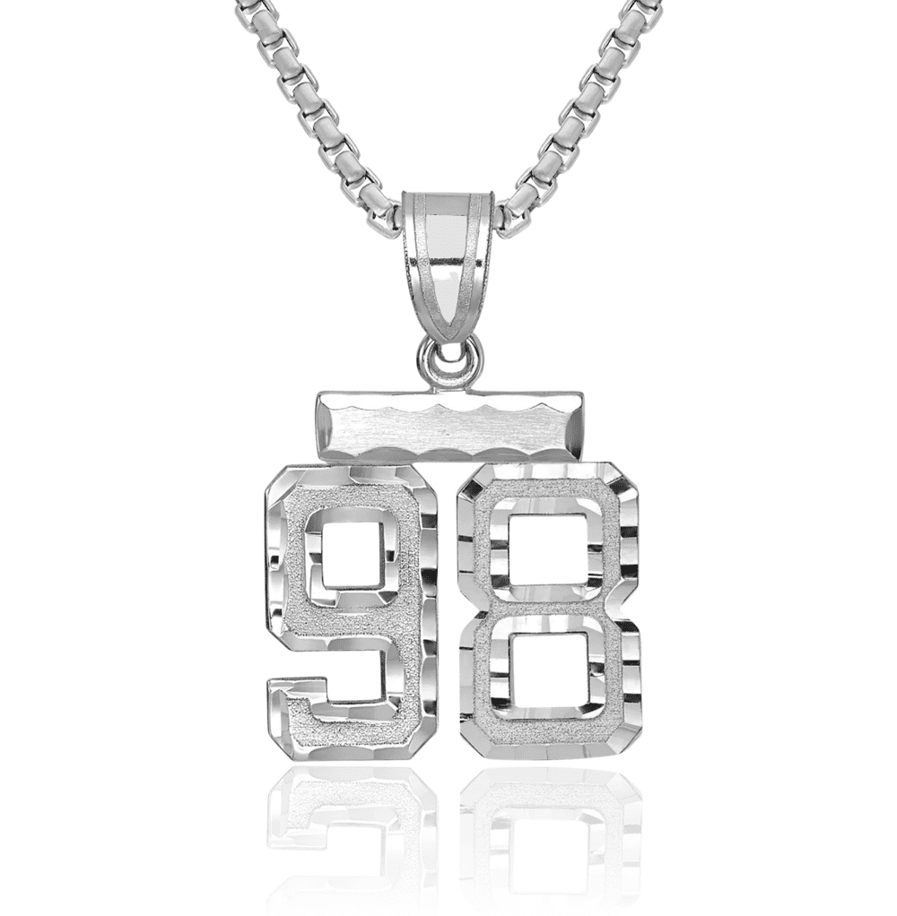 14K Solid White Gold Number 98 Necklace Chain Pendant Charm with chain ...