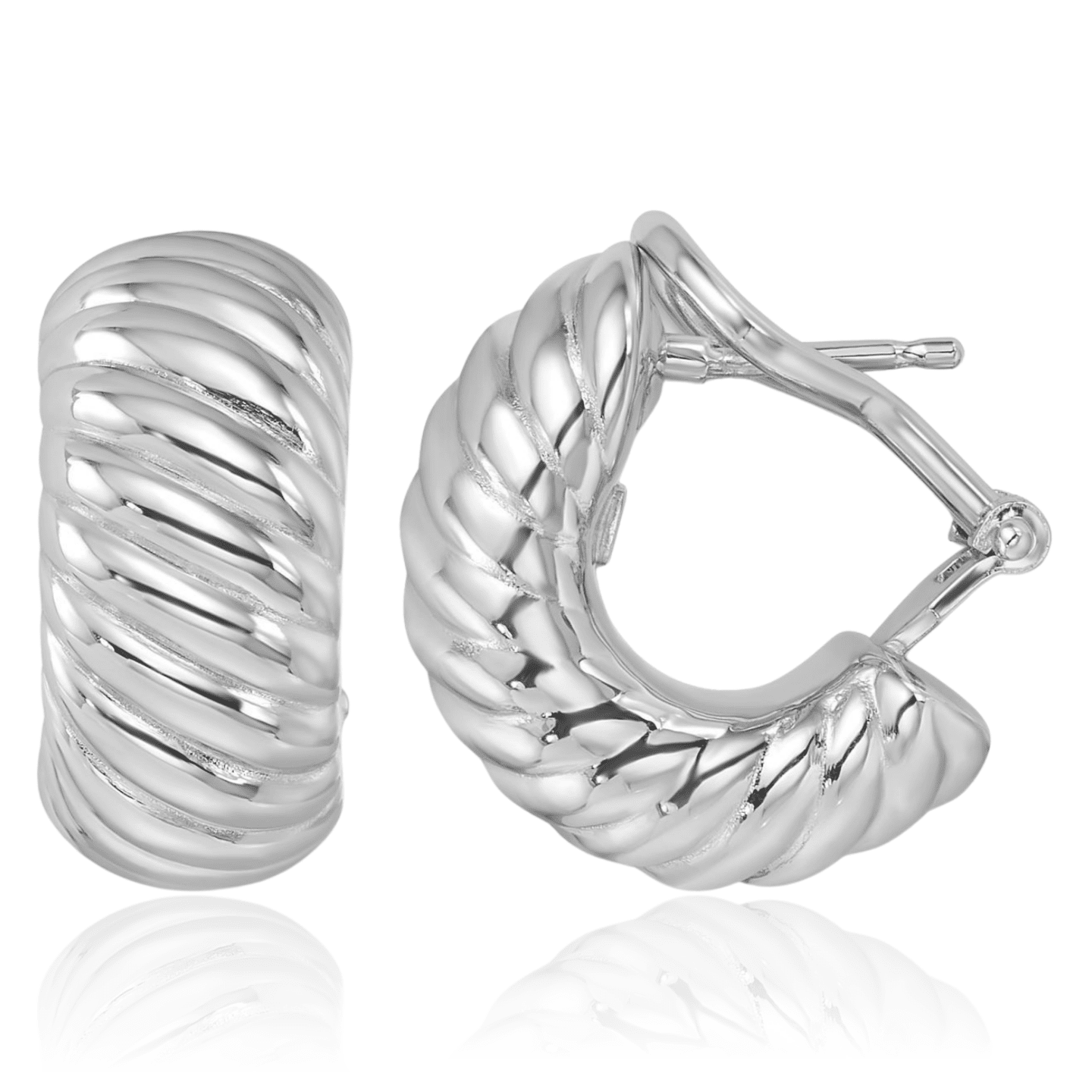 14K Solid White Gold Omega Clip Back Post Hoop Earrings - Walmart.com