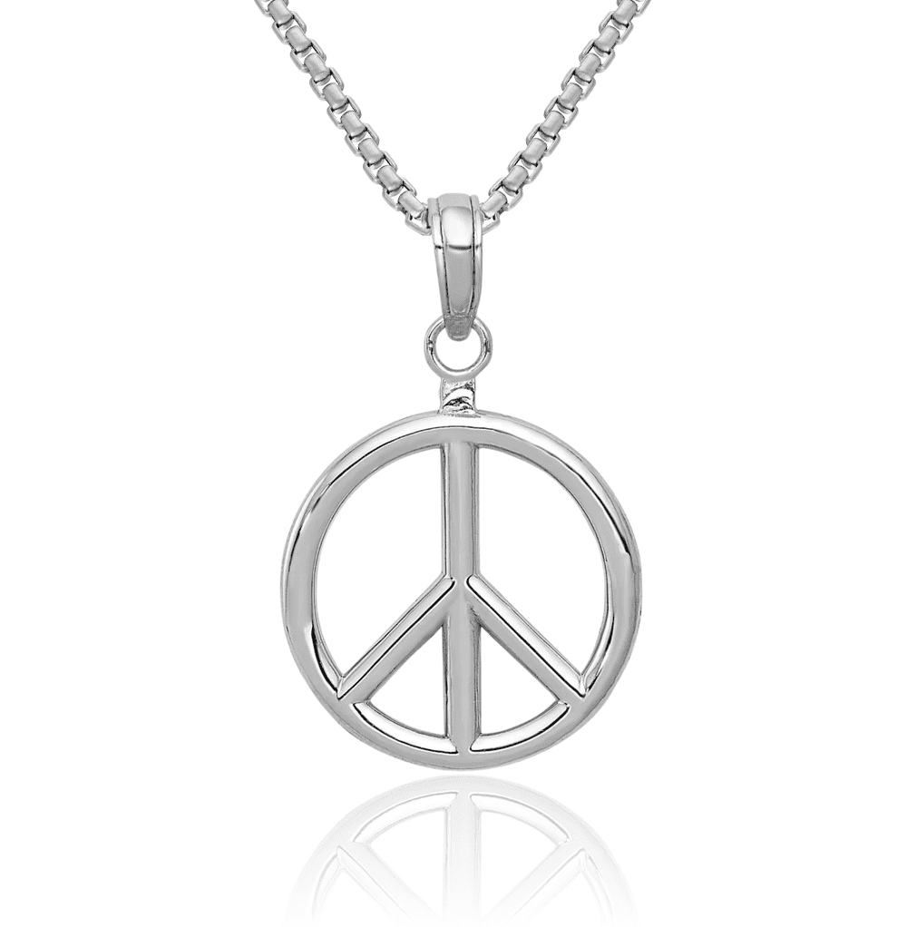14K Solid White Gold Peace Sign Inspirational Symbol Necklace Chain ...