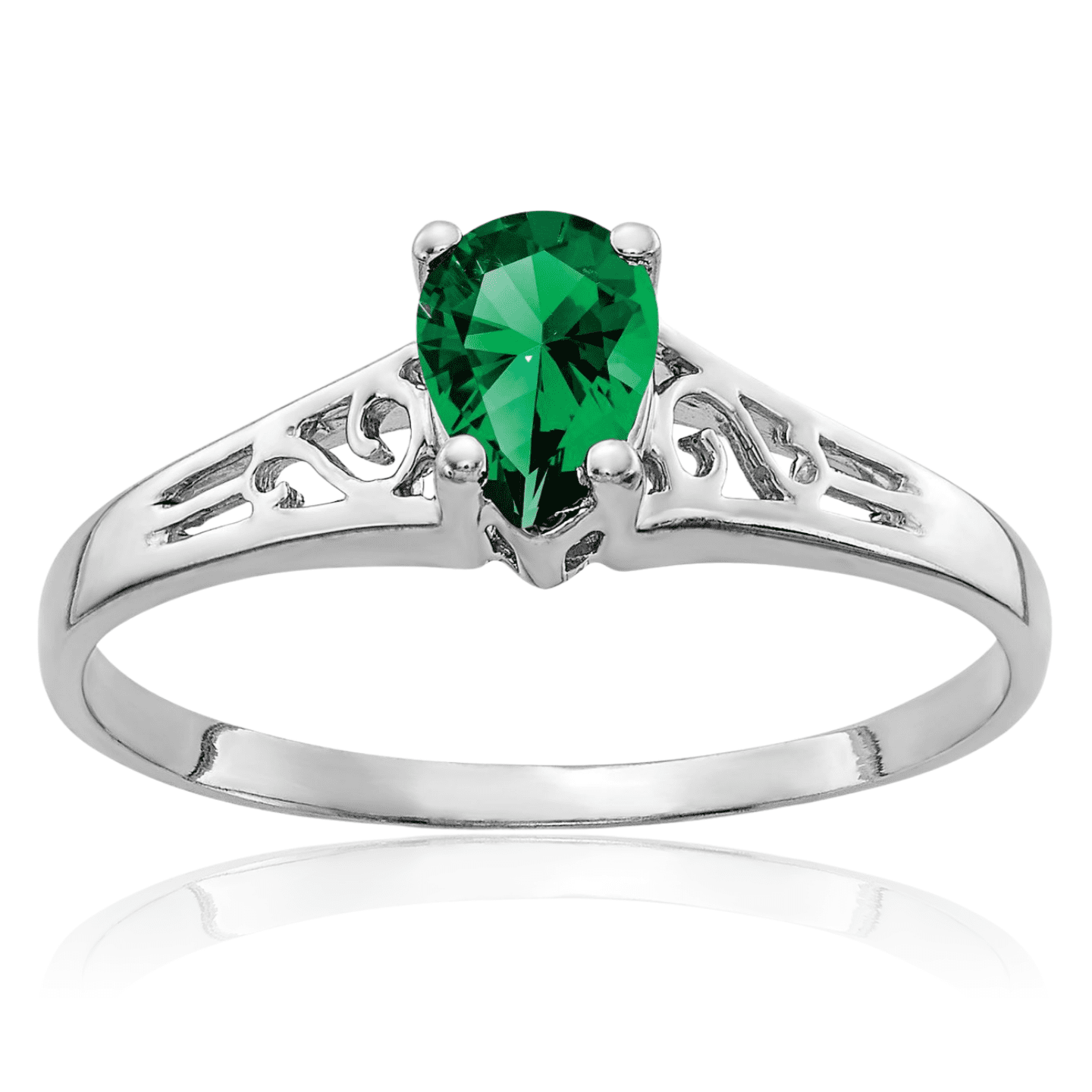 14K Solid White Gold Pear Mount Saint Helens Green Helenite Solitaire ...