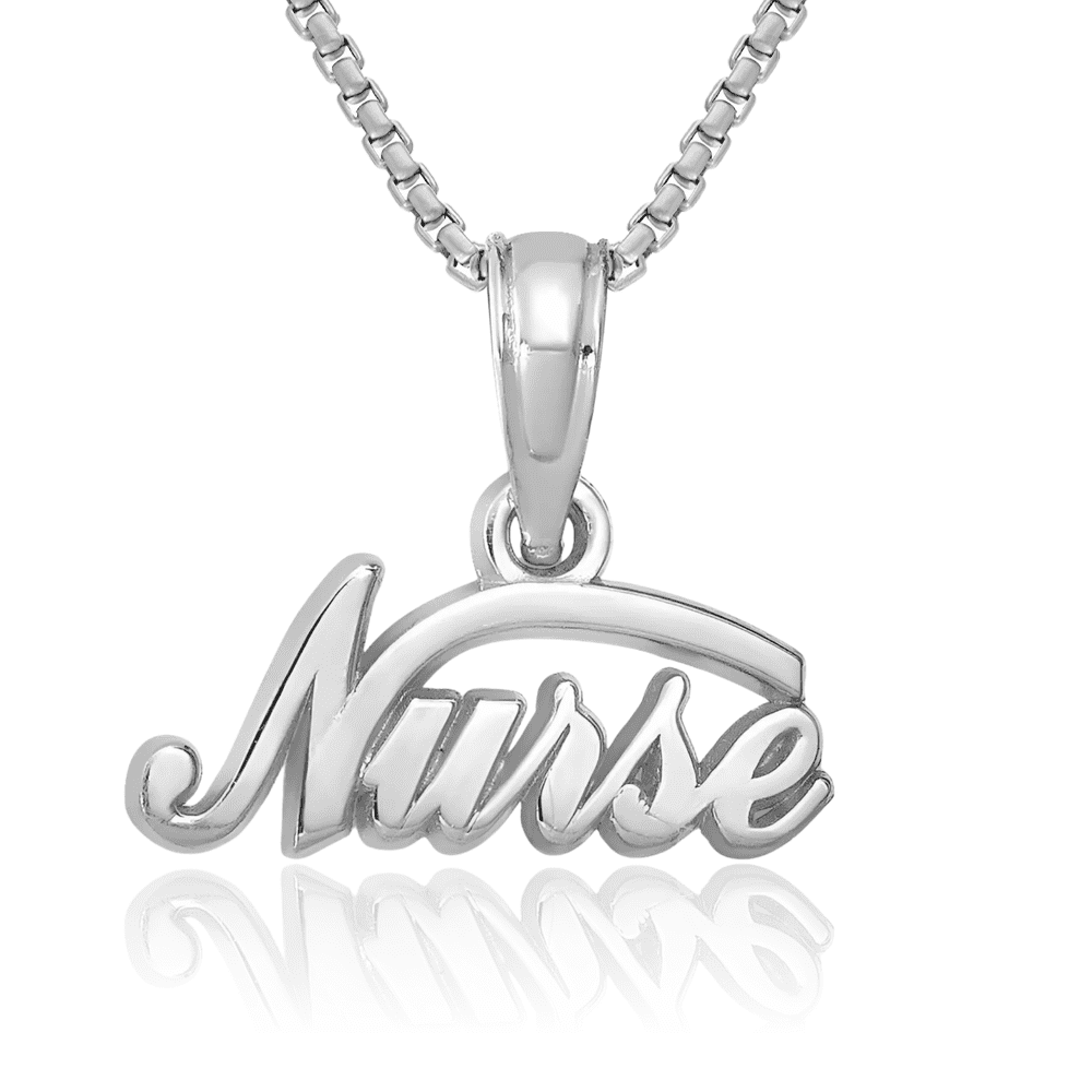 14K Solid White Gold Registered Nurse Caduceus Paramedic Rn Doctor ...