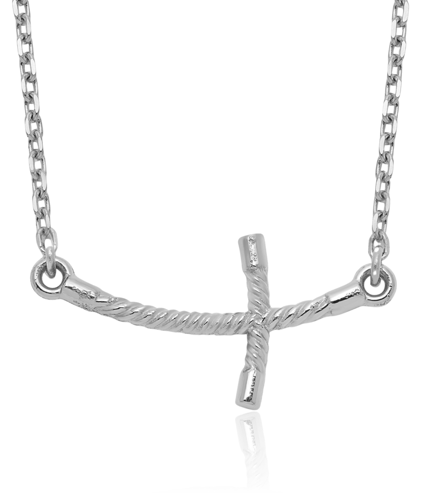 14K Solid White Gold Sideways Twisted Holy Cross Chain Necklace ...
