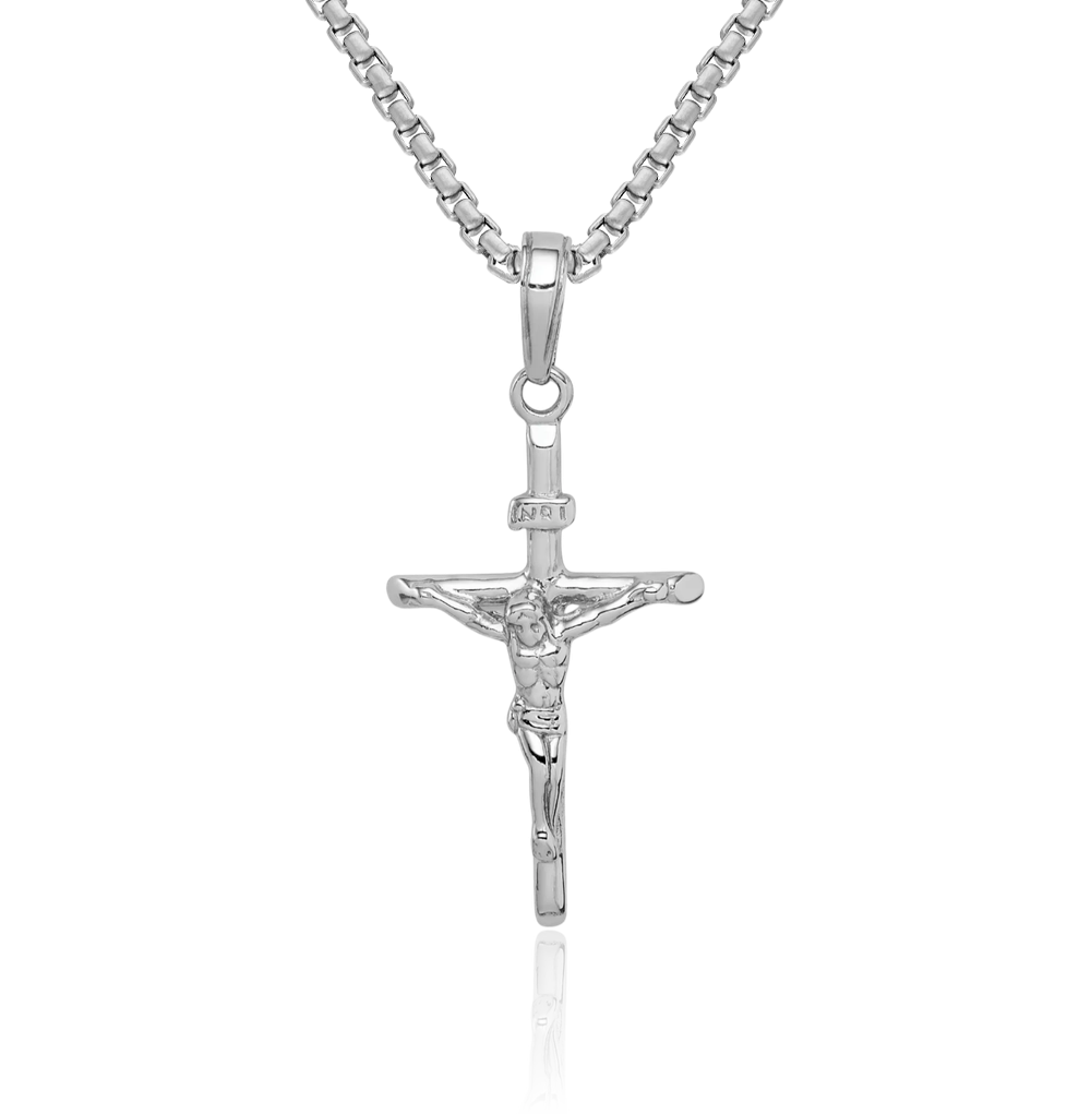 14K Solid White Gold Stick Lord Jesus Christ Crucifix Holy Cross ...