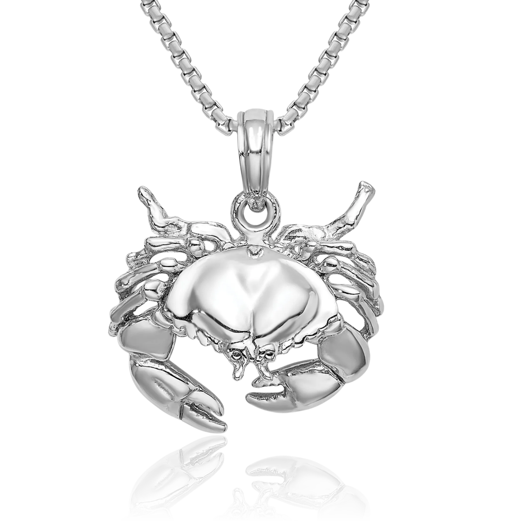 14K Solid White Gold Stone Crab Claw Necklace Chain Pendant Charm ...