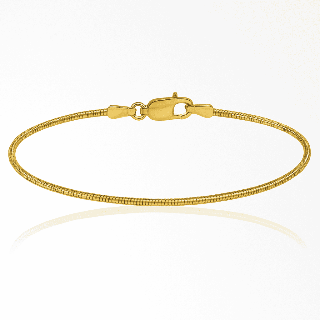 14K Solid Yellow Gold 0.9mm Round Cubetto Omega Snake Chain Bracelet ...
