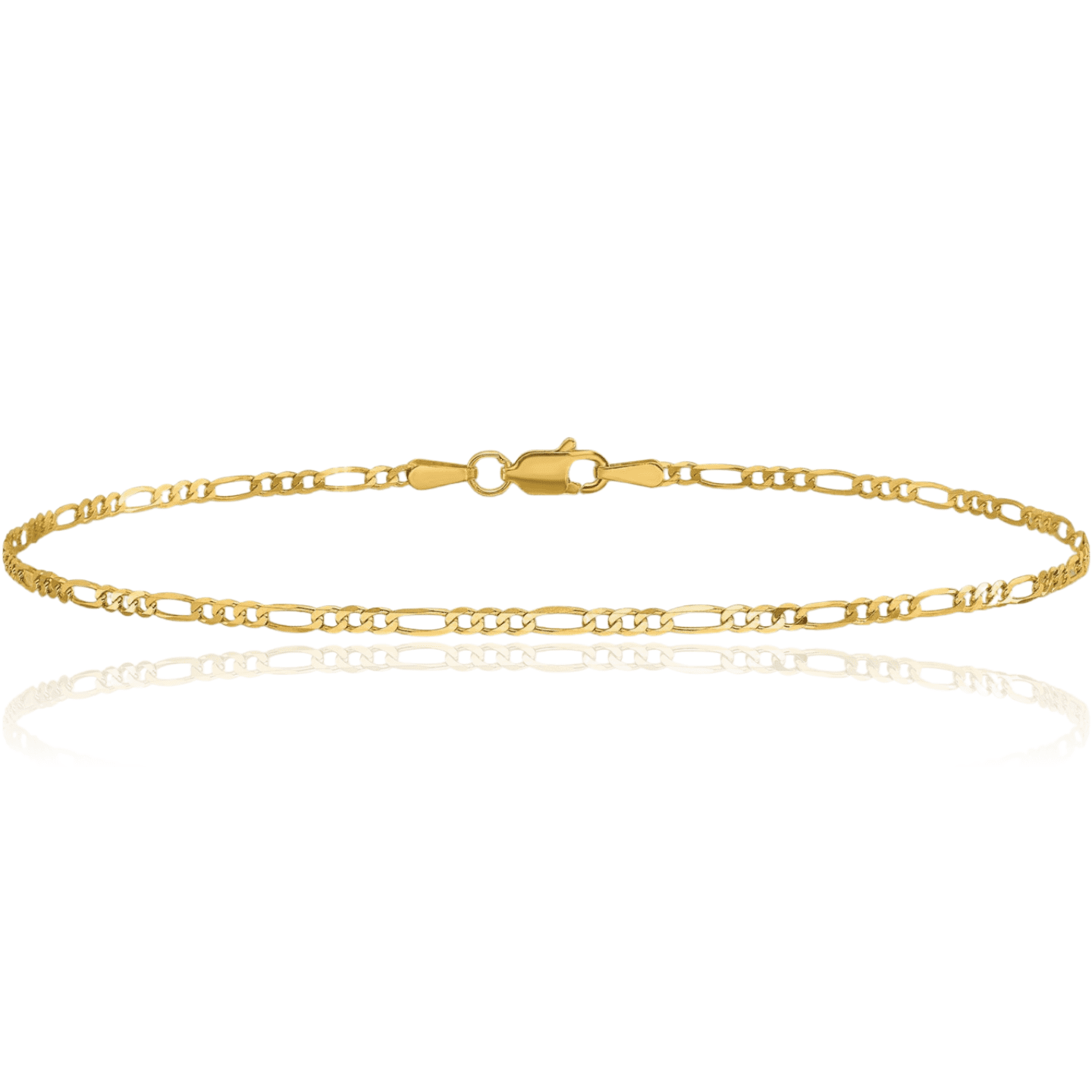 14K Solid Yellow Gold 1.8mm Figaro Link Chain Anklet Summer Beach Foot ...