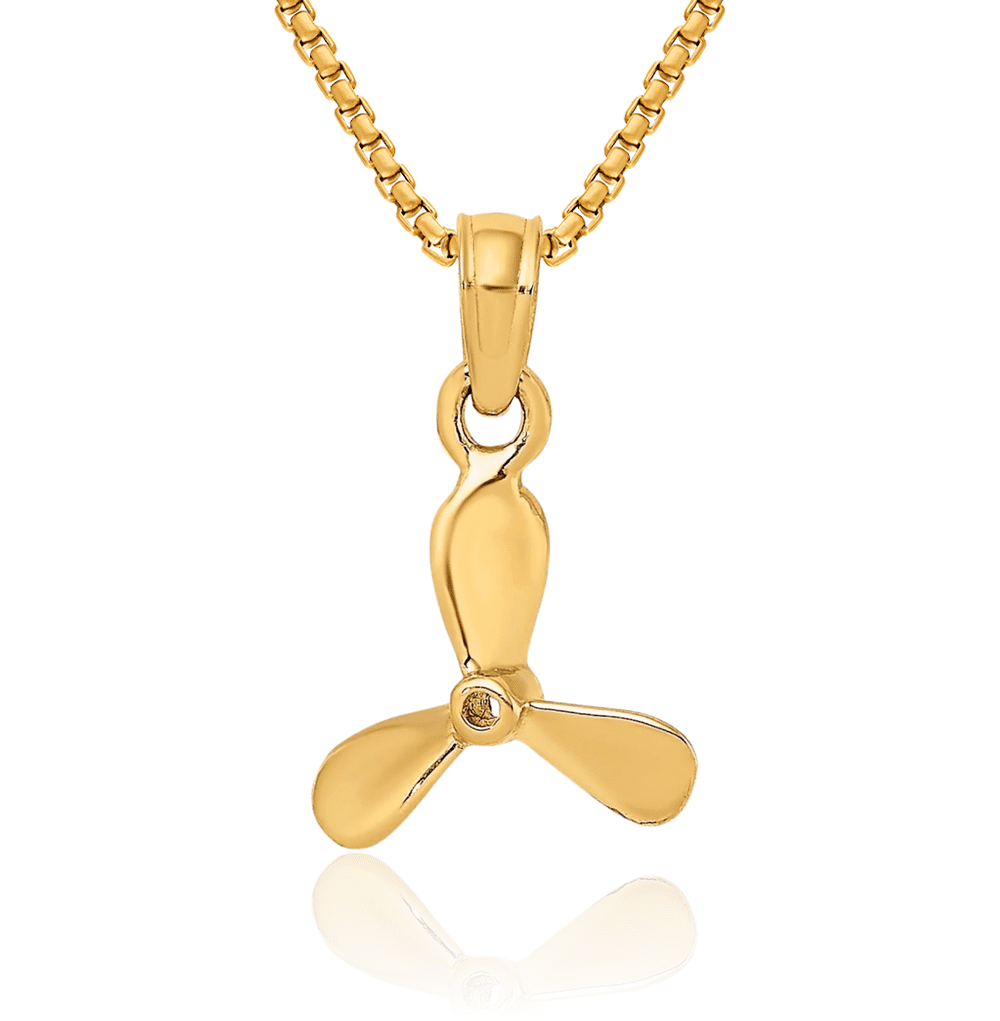 14K Solid Yellow Gold 3 Blades Fishing Boat Propeller Necklace Chain ...